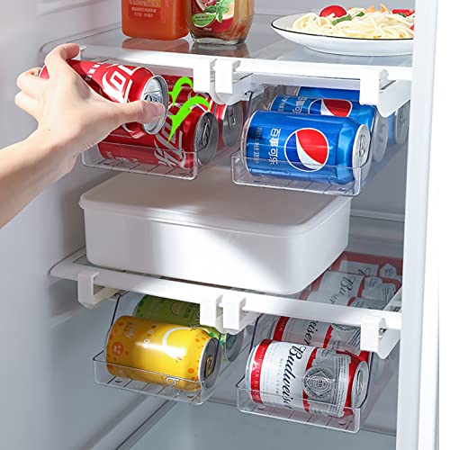 XILAOTOU Fridge Organizer Hanging Soda Can Dispenser Drink Holder for Refrigerator, Kitchen Organizer,Cabinet Shelf - Clear Plastic Canned Food Storage Rack，store to 5 standards 12-oz soda