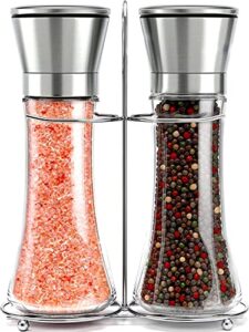 willow & everett salt and pepper grinder set – stainless steel refillable salt & peppercorn shakers