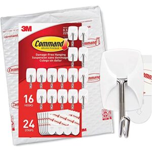 command small wire toggle hooks, damage free hanging wall hooks with adhesive strips, no tools wall hooks for hanging organizational items in living spaces, 16 white hooks and 24 command strips