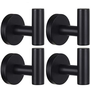 towel hooks bathroom coat hook robe hook stainless steel heavy duty door hanger towel robe clothes cabinet closet sponges wall hook for bathroom bedroom kitchen hotel pool 4 packs matte black