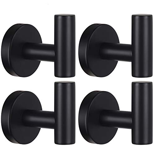 Towel Hooks Bathroom Coat Hook Robe Hook Stainless Steel Heavy Duty Door Hanger Towel Robe Clothes Cabinet Closet Sponges Wall Hook for Bathroom Bedroom Kitchen Hotel Pool 4 Packs Matte Black