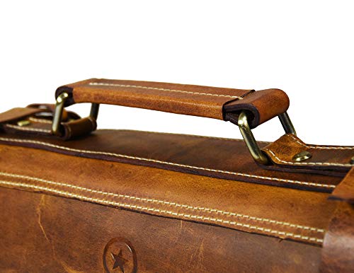 Aaron Leather Goods Vendimia Estilo Leather Knife Roll Storage Bag, Elastic and Expandable 10 Pockets, Adjustable/Detachable Shoulder Strap, Travel-Friendly Chef Knife Case Roll (Caramel, Leather)