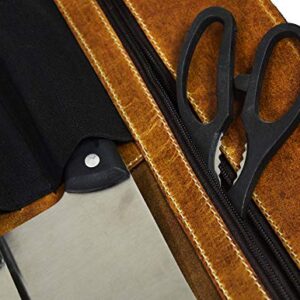 Aaron Leather Goods Vendimia Estilo Leather Knife Roll Storage Bag, Elastic and Expandable 10 Pockets, Adjustable/Detachable Shoulder Strap, Travel-Friendly Chef Knife Case Roll (Caramel, Leather)