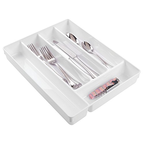 InterDesign Linus Cutlery Tray Organizer for Flatware and Kitchen Gadgets - 10.75" x 13.75" x 2", White