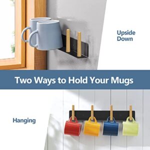 JSVER Mug Hook Wall Mounted Mug Holder, Hanging Coffee Cup Rack with 4 Hooks for Kitchen