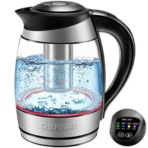 chefman electric kettle w/temperature control, removable tea infuser, 5 presets led indicator lights, 360° swivel base, bpa free, stainless steel, 1.8 liters