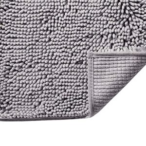 h.versailtex bath mat, washable bathroom rug, extra thick chenille rug, absorbent soft shaggy mat,non-slip quick dry plush rug for bathtubs, 17 x 24 inches (grey)