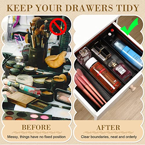 8 Pcs Silverware Drawer Organizer Metal Mesh Utensil Cutlery Tray for Kitchen Tray with Interlocking Arm Narrow Holder Flatware Spoon Knife Fork Pen 12 x 3 x 2 Inch Black