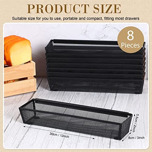 8 Pcs Silverware Drawer Organizer Metal Mesh Utensil Cutlery Tray for Kitchen Tray with Interlocking Arm Narrow Holder Flatware Spoon Knife Fork Pen 12 x 3 x 2 Inch Black