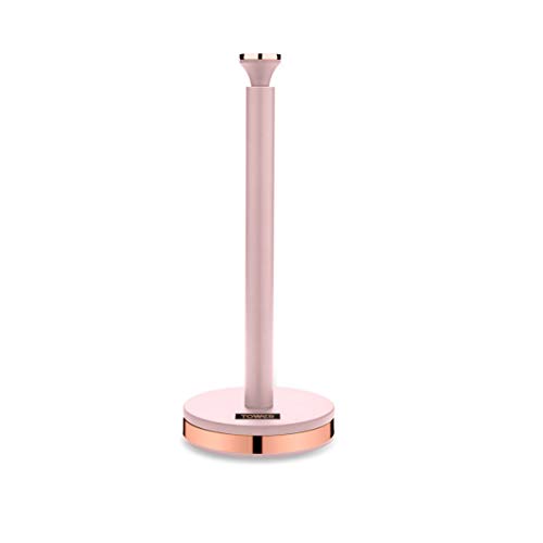 Tower T826133PNK Cavaletto Towel Pole Kitchen Roll Holder with Soft Underliner, Marshmallow Pink and Rose Gold