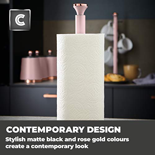 Tower T826133PNK Cavaletto Towel Pole Kitchen Roll Holder with Soft Underliner, Marshmallow Pink and Rose Gold