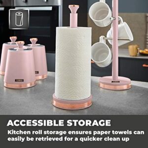 Tower T826133PNK Cavaletto Towel Pole Kitchen Roll Holder with Soft Underliner, Marshmallow Pink and Rose Gold