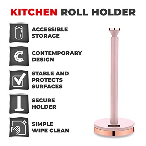 Tower T826133PNK Cavaletto Towel Pole Kitchen Roll Holder with Soft Underliner, Marshmallow Pink and Rose Gold