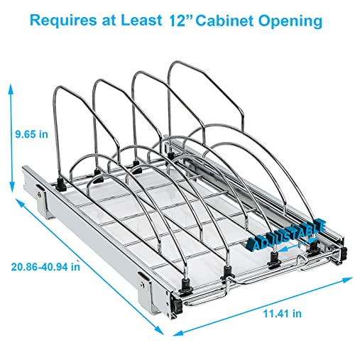 BBLHOME Pull Out Cabinet Organizer 11" W x 20" D x 8" H Rack Slide Out Kitchen Cutting Board for Kitchen Pantry for Cookie Sheet, Bakeware and Tray, Chrome