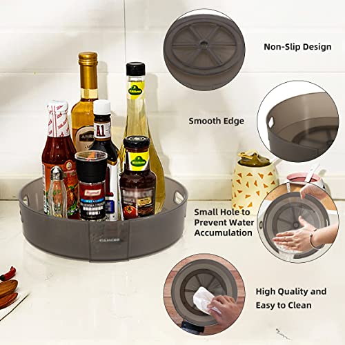 2 Pack Lazy Susan Organizers - OAMCEG 360 Rotating Lazy Susan Spice Rack Turntable, Large Plastic Organizer and Storage for Cabinet, Fridge, Pantry, Bathroom, Countertop (10in & 12in, Round, Grey)