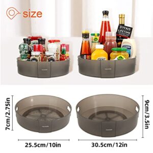 2 Pack Lazy Susan Organizers - OAMCEG 360 Rotating Lazy Susan Spice Rack Turntable, Large Plastic Organizer and Storage for Cabinet, Fridge, Pantry, Bathroom, Countertop (10in & 12in, Round, Grey)