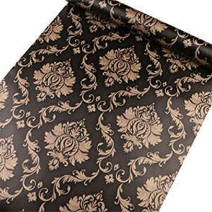 hoyoyo 17.8 x 118 inches self-adhesive shelf liner, self-adhesive shelf liner dresser drawer paper wall sticket home decoration, black gold damask