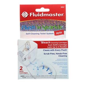 fluidmaster 8302p8 flush ‘n sparkle automatic toilet bowl cleaning system bleach replacement cartridge refills, 2-pack