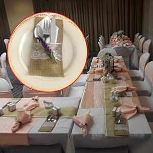 Ranen 75Pcs Burlap Lace Cutlery Pouch Rustic Wedding Knife Fork Holder Bag Hessian Table Decoration Accessories