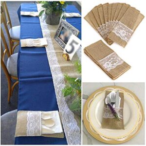 Ranen 75Pcs Burlap Lace Cutlery Pouch Rustic Wedding Knife Fork Holder Bag Hessian Table Decoration Accessories