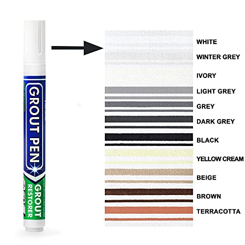 Grout Pen White Tile Paint Marker: Waterproof Grout Paint, Tile Grout Colorant and Sealer Pens - White, Narrow 5mm Tip (7mL)