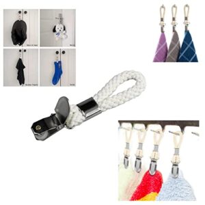 GWYAN 4 Pcs Tea Towel Clips Cotton Rope Clip Hanging Towel Hook Holder with Cotton Loop for Kitchen Bathroom