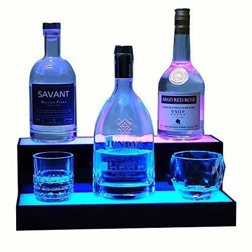 LED Liquor Bottle Display Shelf, Wireless Remote & App Control, 16 Inch 2 Step Illuminated Bar Bottle Lighting Shelves Bar Accessories for Home Bar Party Restaurant Decor