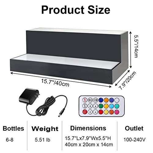 LED Liquor Bottle Display Shelf, Wireless Remote & App Control, 16 Inch 2 Step Illuminated Bar Bottle Lighting Shelves Bar Accessories for Home Bar Party Restaurant Decor