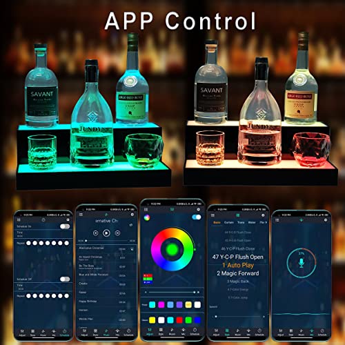 LED Liquor Bottle Display Shelf, Wireless Remote & App Control, 16 Inch 2 Step Illuminated Bar Bottle Lighting Shelves Bar Accessories for Home Bar Party Restaurant Decor