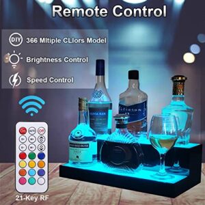 LED Liquor Bottle Display Shelf, Wireless Remote & App Control, 16 Inch 2 Step Illuminated Bar Bottle Lighting Shelves Bar Accessories for Home Bar Party Restaurant Decor