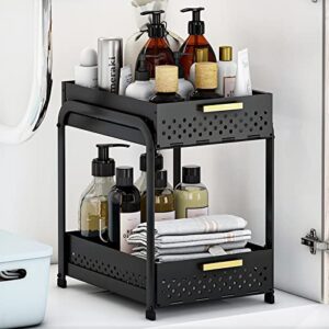 gillas 2 tier under sink organizer and storage, farmhouse under counter storage for kitchen, under cabinet organizer for bathroom, sliding basket organizer, black