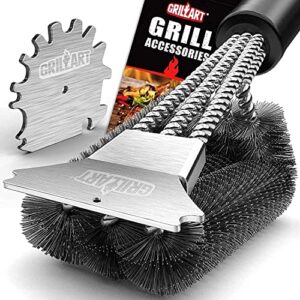 grillart grill brush and scraper,18 inch bbq grill cleaning brush kit, safe wire scrubber, universal fit bbq cleaner accessories for all grates