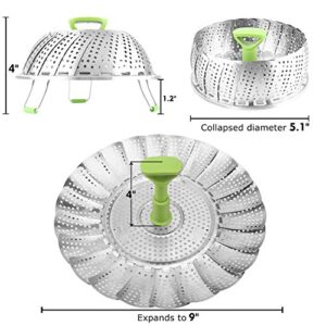 Steamer Basket Stainless Steel Vegetable Steamer Basket Folding Steamer Insert for Veggie Fish Seafood Cooking, Expandable to Fit Various Size Pot (5.1" to 9")