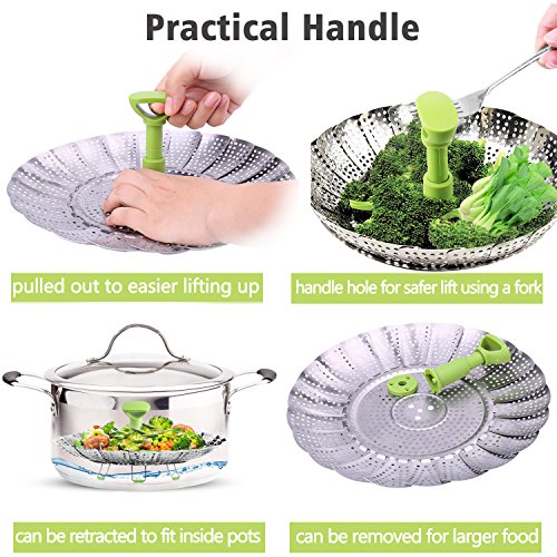 Steamer Basket Stainless Steel Vegetable Steamer Basket Folding Steamer Insert for Veggie Fish Seafood Cooking, Expandable to Fit Various Size Pot (5.1" to 9")