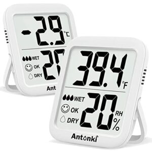 antonki room thermometer indoor hygrometer, humidity gauge, humidity meter, digital temperature and humidity monitors for home, baby room, terrarium, incubator, greenhouse – 2 pack