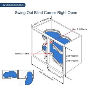 VADANIA Right Swing Pull Out Organizer for 32" Blind Corner Kitchen Cabinet, 2 Tiers Swing Tray, Soft Close, Right Handed Open