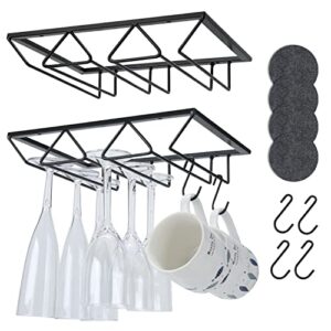 ptbeenta wine glass rack, metal wine glasses holder under shelf & cabinet, hanging stemware rack organizer for bar cabinet kitchen, wine glass drying racks hanger, black, 3 rows 2 pack