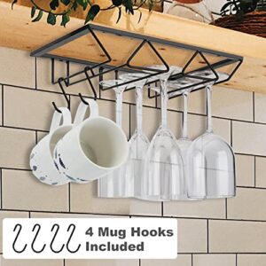 PTBeenta Wine Glass Rack, Metal Wine Glasses Holder Under Shelf & Cabinet, Hanging Stemware Rack Organizer for Bar Cabinet Kitchen, Wine Glass Drying Racks Hanger, Black, 3 Rows 2 Pack