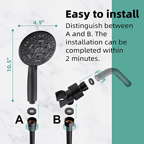 Cobbe 8 Functions Shower Head with handheld, High Pressure Shower Head Set with Hose Adjustable Bracket Rubber Washers (Matte Black)