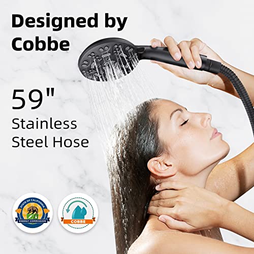 Cobbe 8 Functions Shower Head with handheld, High Pressure Shower Head Set with Hose Adjustable Bracket Rubber Washers (Matte Black)