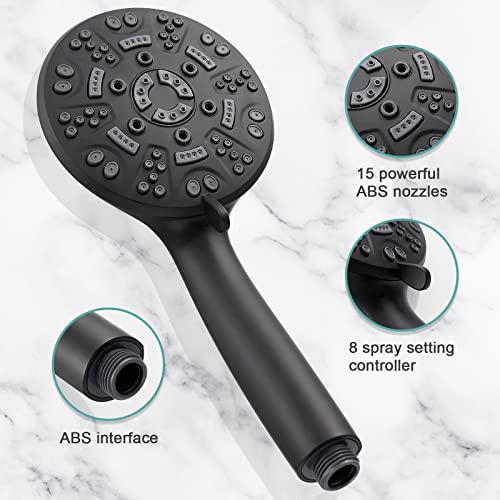 Cobbe 8 Functions Shower Head with handheld, High Pressure Shower Head Set with Hose Adjustable Bracket Rubber Washers (Matte Black)