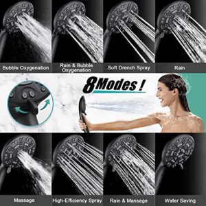 Cobbe 8 Functions Shower Head with handheld, High Pressure Shower Head Set with Hose Adjustable Bracket Rubber Washers (Matte Black)