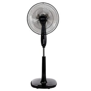 amazon basics oscillating dual blade standing pedestal fan with remote – 16-inch, black