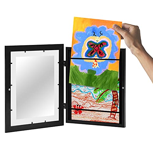 Americanflat Kids Artwork Picture Frame in Black - Displays 8.5x11 With Mat and 10x12.5 Without Mat - Composite Wood with Shatter Resistant Glass - Horizontal and Vertical Formats - Pack of 2