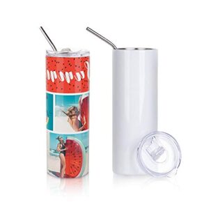 PYD Life Sublimation Blanks Skinny Tumbler White 20 OZ Straight Stainless Steel Tumbler with Metal Straw for Mug Tumbler Heat Press Machine Sublimation Printing 4 Pack