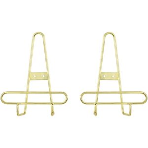 MyGift Wall Mounted Brass Tone Metal Wire Vertical Plate Holder, Decorative Hanging Collectible Plate Display Rack - Holds Single Plate Up To 8 Inches, Set of 2