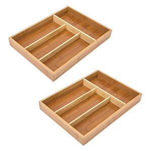 2 pack utensil bamboo silverware organizer – 4 compartments – bamboo hardware jewelry drawer holder kitchen knives tray organizer