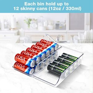 Puricon 2 Pack Skinny Can Drink Dispenser Organizer for Refrigerator Bundle with 2 Pack Soda Can Organizer Dispenser for Refrigerator