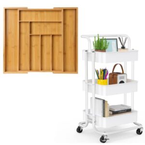 pipishell bamboo expandable drawer organizer with 3 tier rolling cart