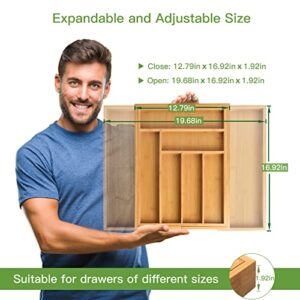 Pipishell Bamboo Expandable Drawer Organizer with 3 Tier Rolling Cart